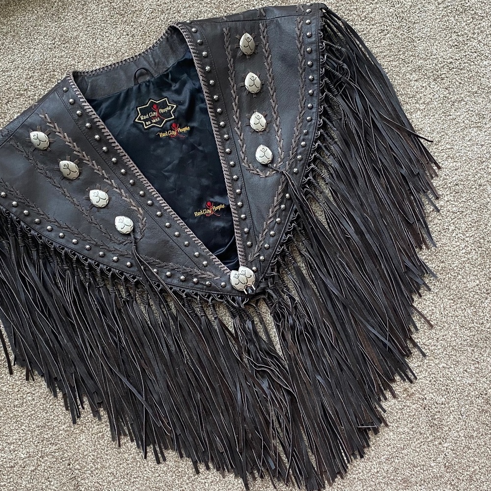Western Native American Leather Shawl Cape - Gem